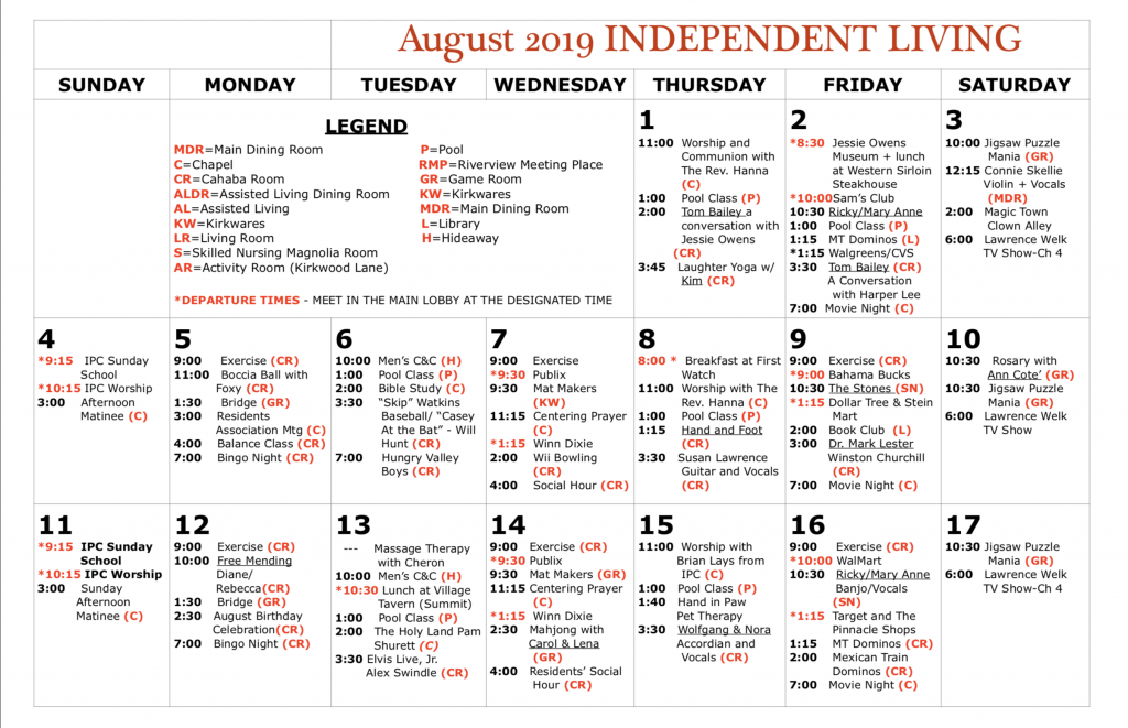 Program Calendars for August - Kirkwood