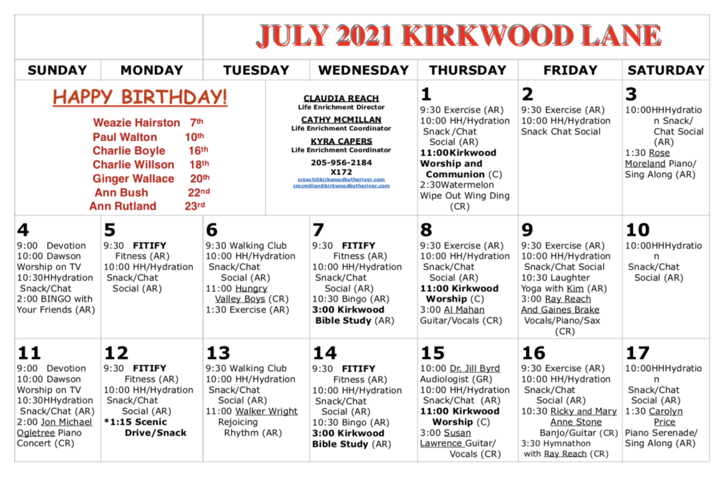 July Programs Calendars - Kirkwood